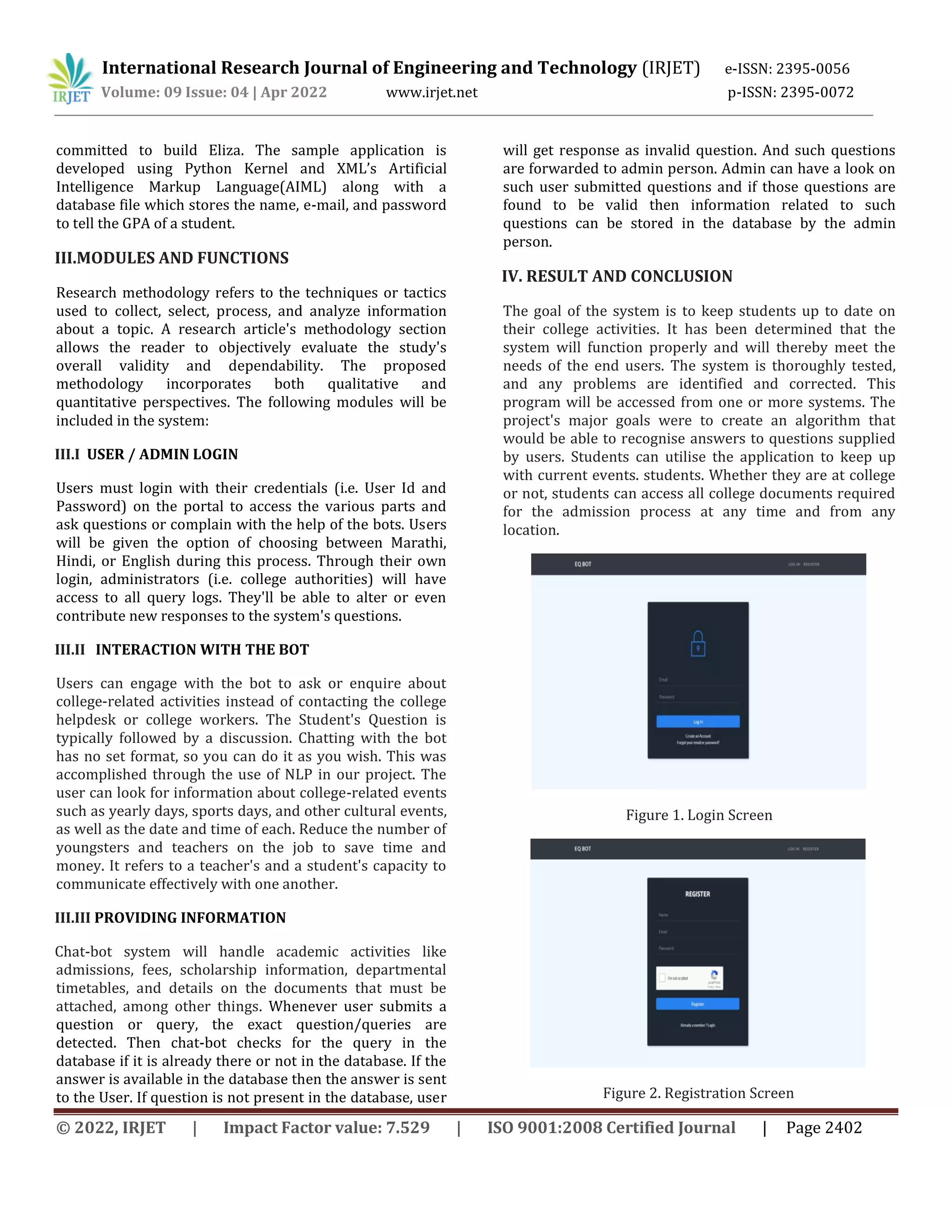 INTELLIGENT CHATBOT FOR COLLEGE ENQUIRY SYSTEM | PDF