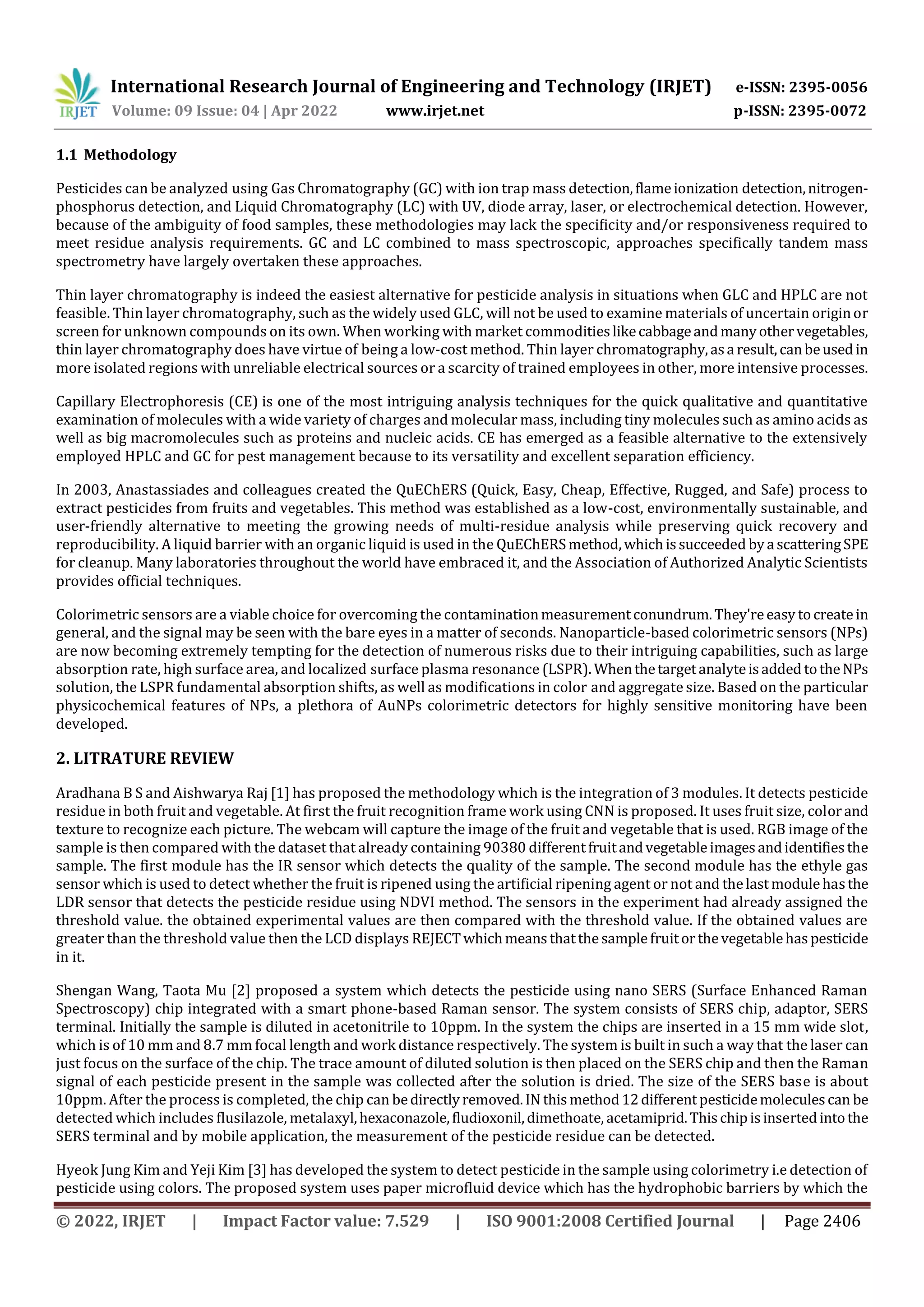 A Review on Pesticide Monitoring System for Fruits and Vegetables using IoT | PDF
