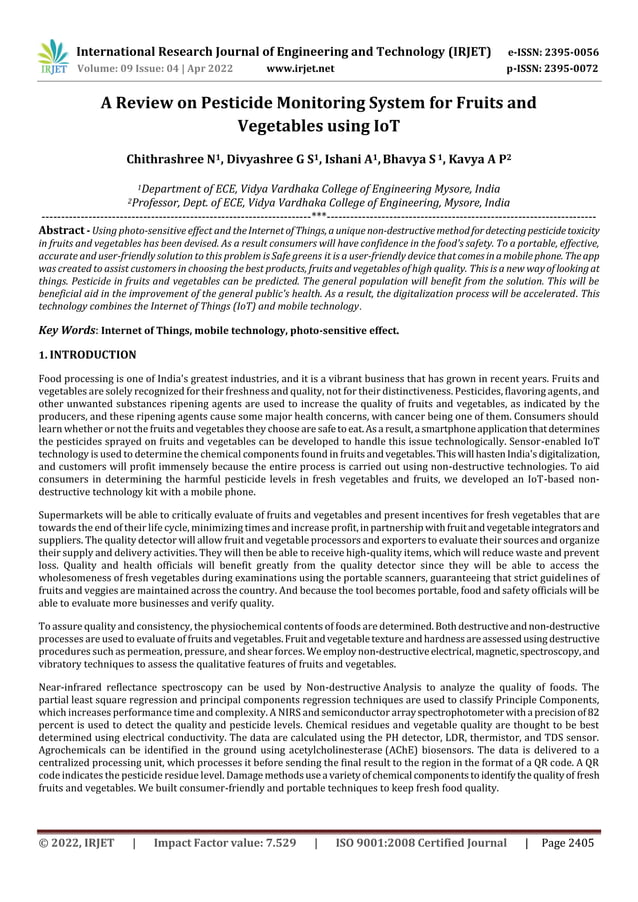 A Review on Pesticide Monitoring System for Fruits and Vegetables using ...