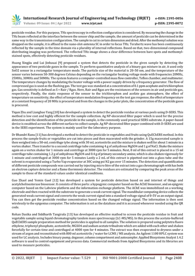 A Review on Pesticide Monitoring System for Fruits and Vegetables using IoT | PDF