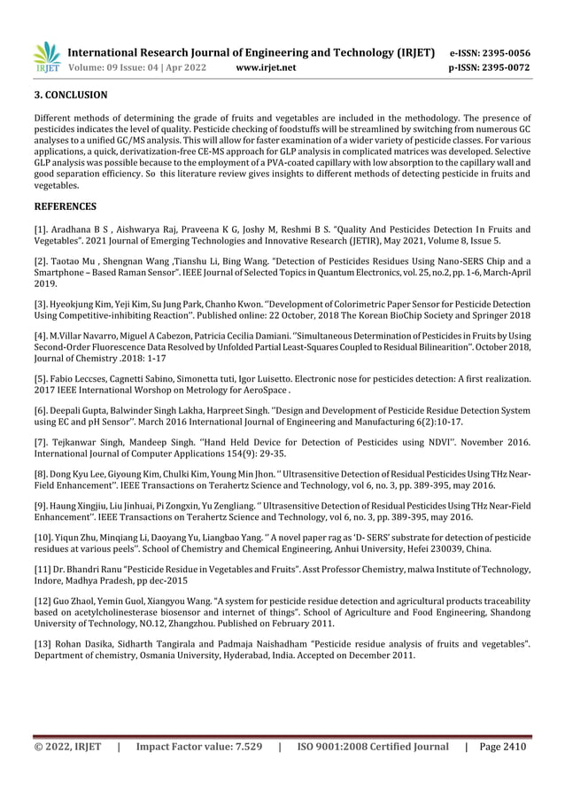 A Review on Pesticide Monitoring System for Fruits and Vegetables using IoT | PDF