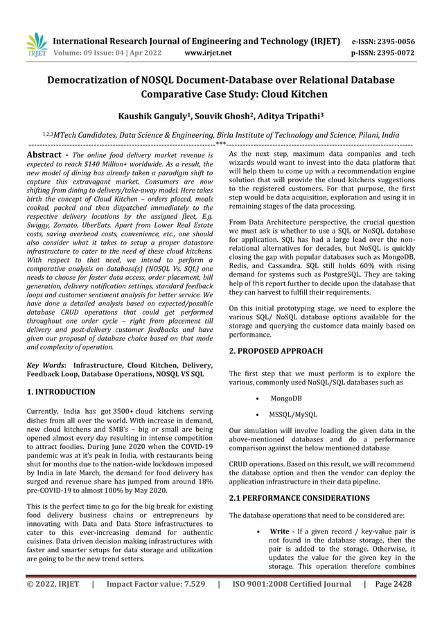 Democratization of NOSQL Document-Database over Relational Database Comparative Case Study ...