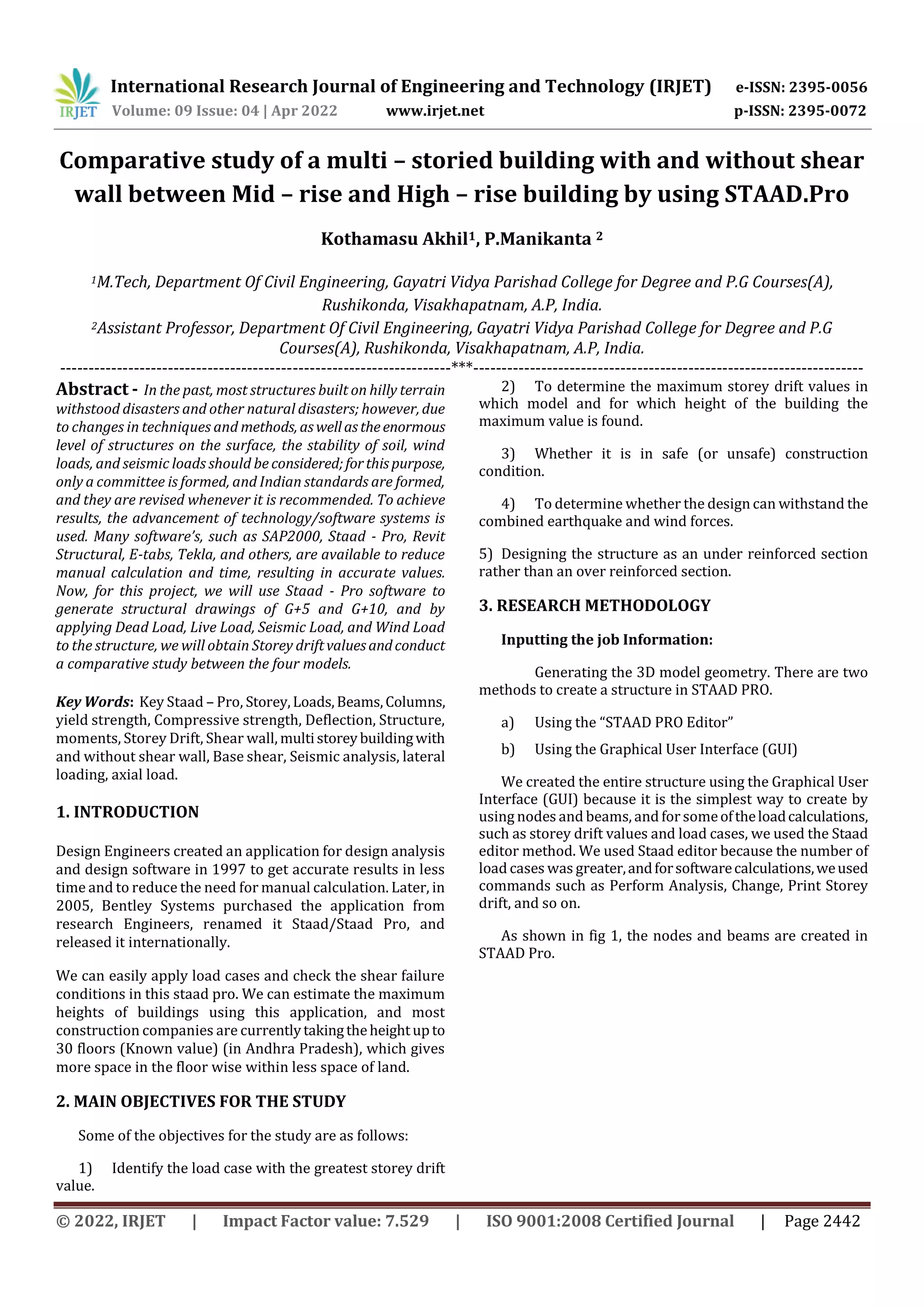 Comparative study of a multi – storied building with and without shear wall between Mid – rise ...