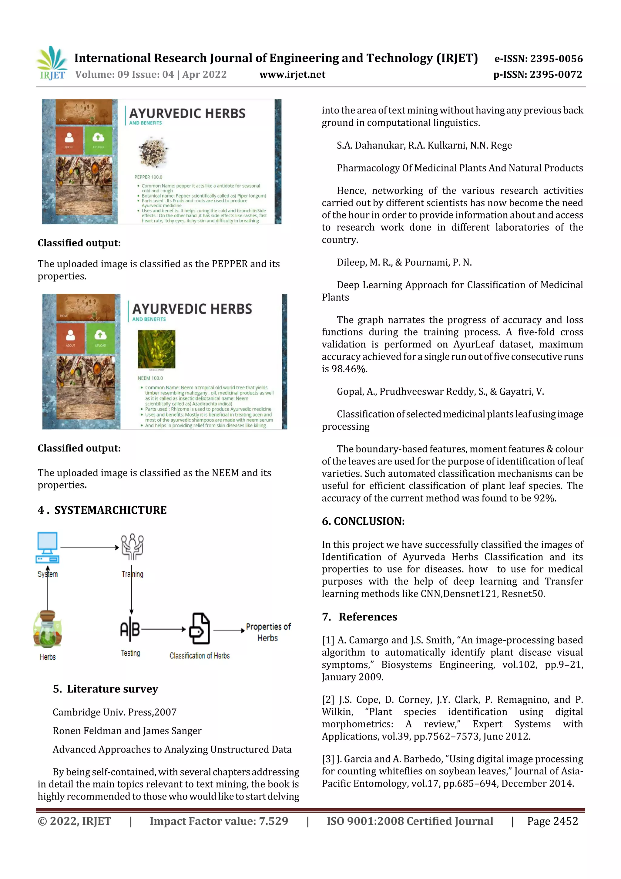 EXTRACTION OF AYURVEDA HERBS AND BENEFIT USING DEEP LEARNING ALGORITHMS ...