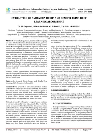 EXTRACTION OF AYURVEDA HERBS AND BENEFIT USING DEEP LEARNING ALGORITHMS | PDF
