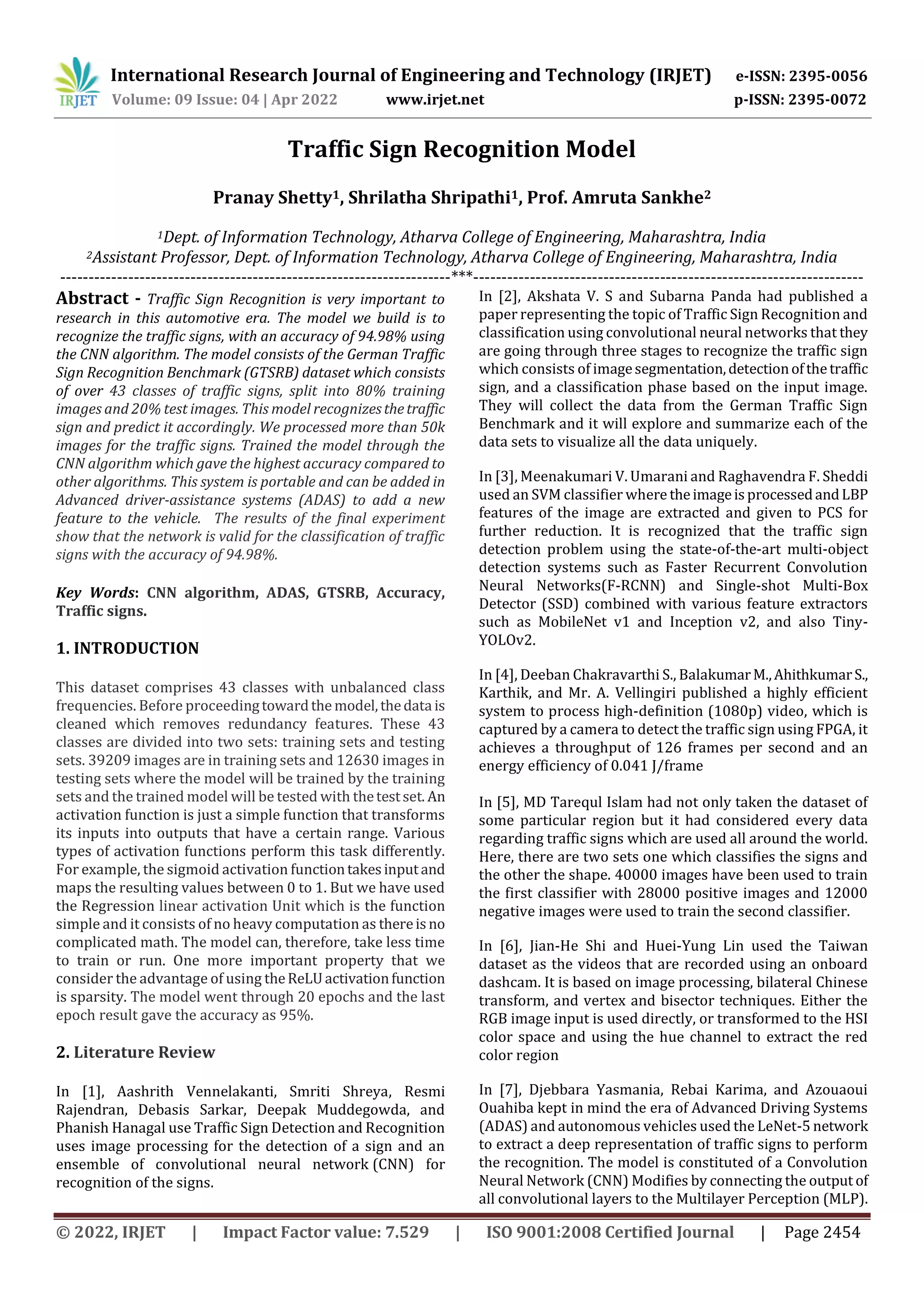 Traffic Sign Recognition Model Pdf