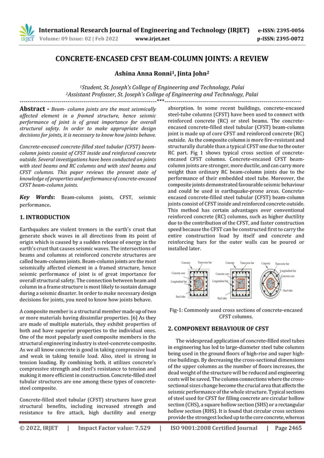 CONCRETE-ENCASED CFST BEAM-COLUMN JOINTS: A REVIEW | PDF