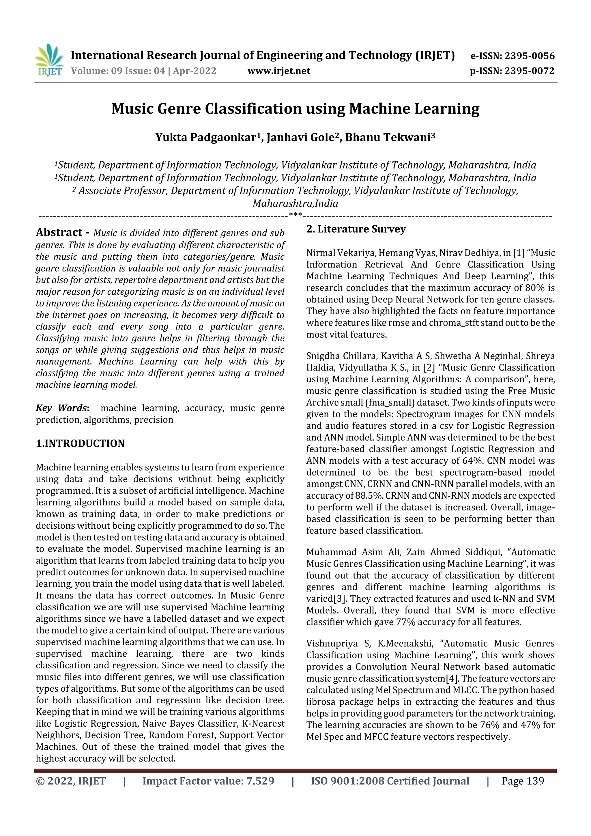 Music Genre Classification using Machine Learning | PDF | Digital Audio | Computer Software and ...