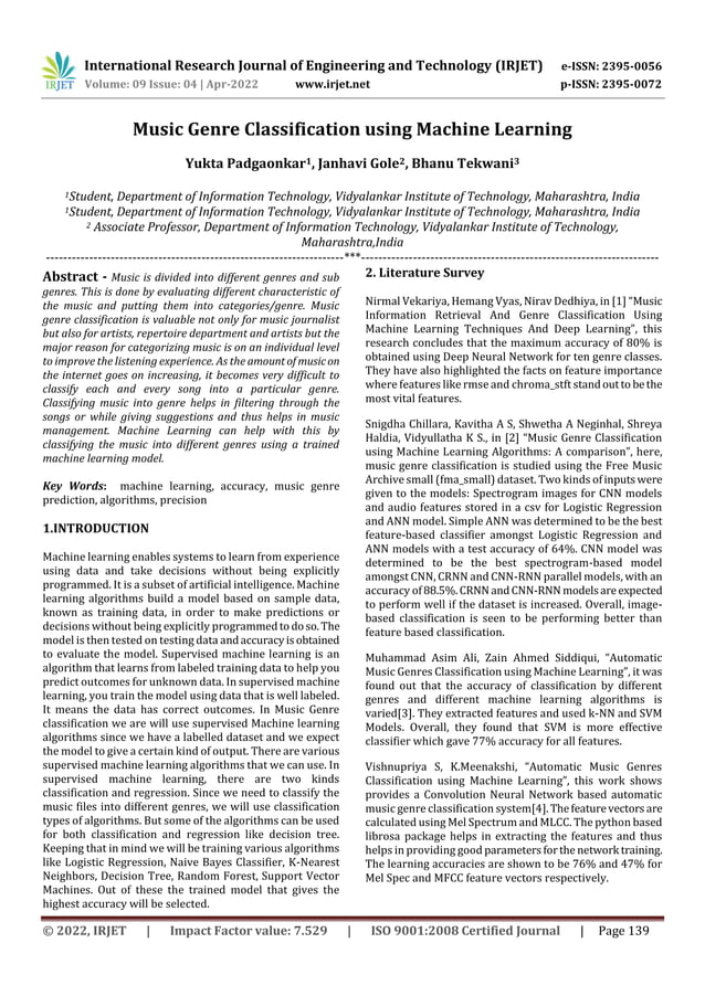 Music Genre Classification using Machine Learning | PDF