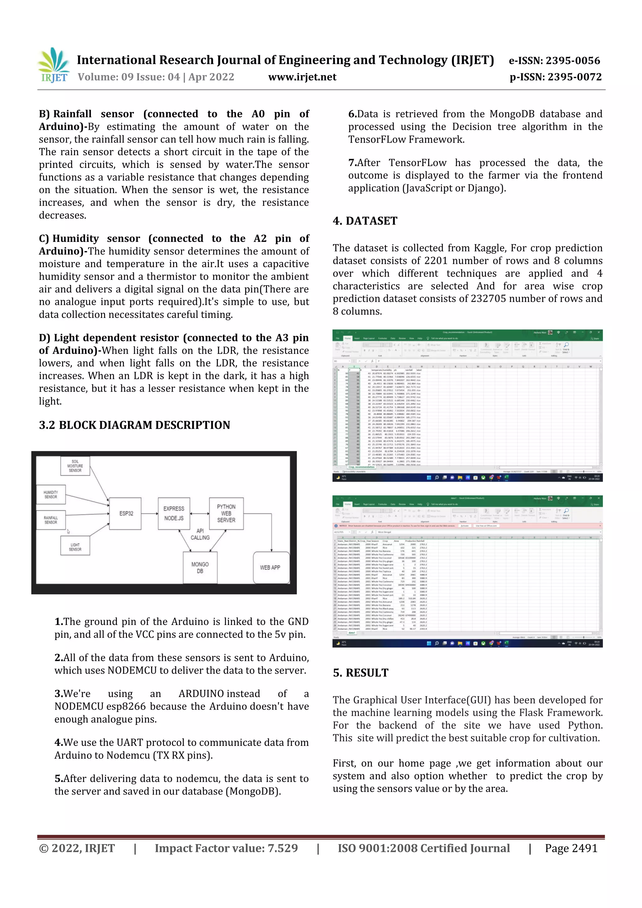 Crop Prediction using IoT & Machine Learning Algorithm | PDF