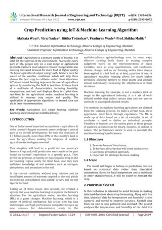 Crop Prediction using IoT & Machine Learning Algorithm | PDF