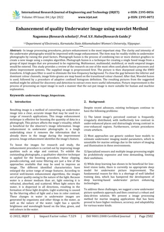 Enhancement of quality Underwater Image using wavelet Method | PDF