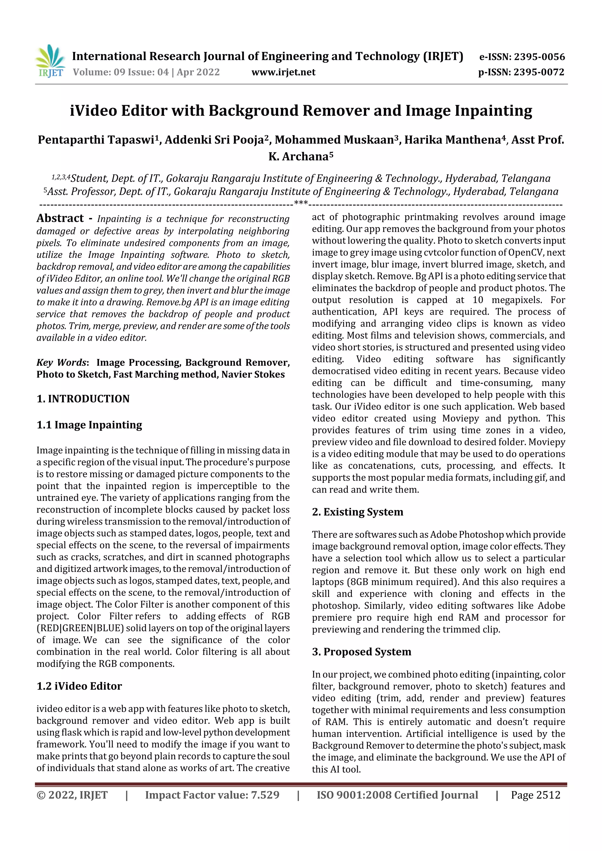 iVideo Editor with Background Remover and Image Inpainting | PDF