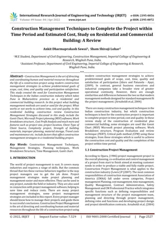 Construction Management Techniques to Complete the Project within Time ...