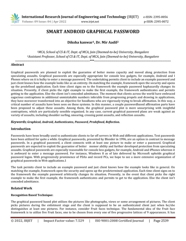 SMART ANDROID GRAPHICAL PASSWORD | PDF