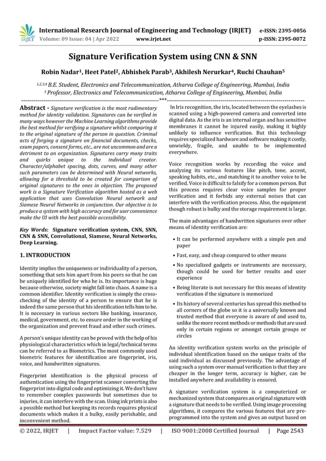 Signature Verification System using CNN & SNN | PDF