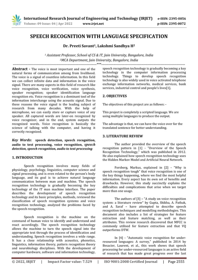 SPEECH RECOGNITION WITH LANGUAGE SPECIFICATION | PDF