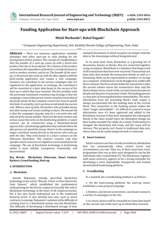 Funding Application for Start-ups with Blockchain Approach | PDF