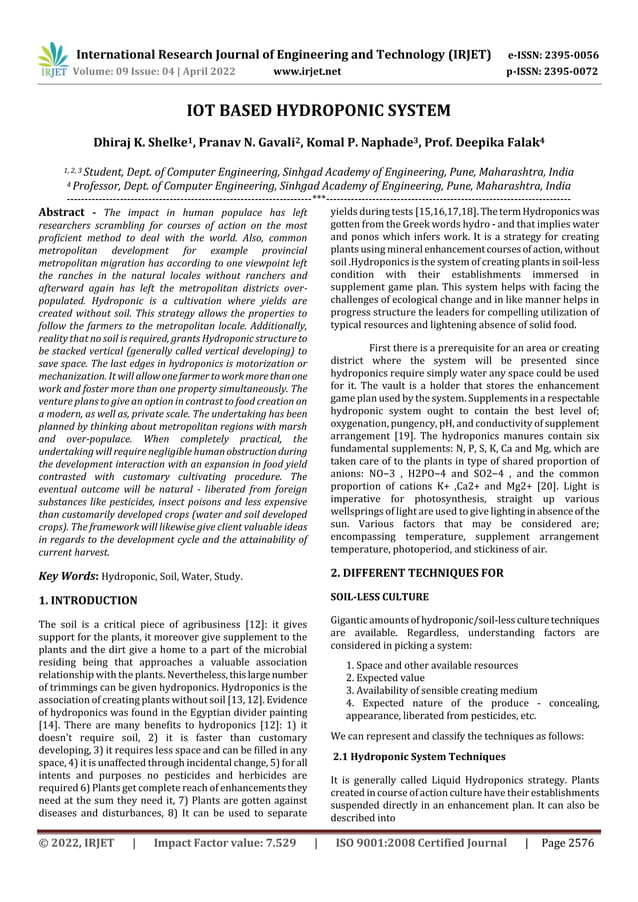 IOT BASED HYDROPONIC SYSTEM | PDF