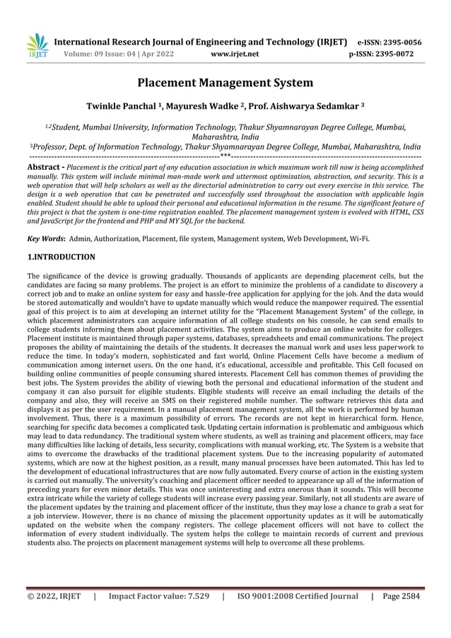 Placement Management System | PDF | Web Development | Internet