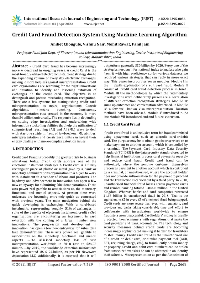 Credit Card Fraud Detection System Using Machine Learning Algorithm Pdf Credit Cards