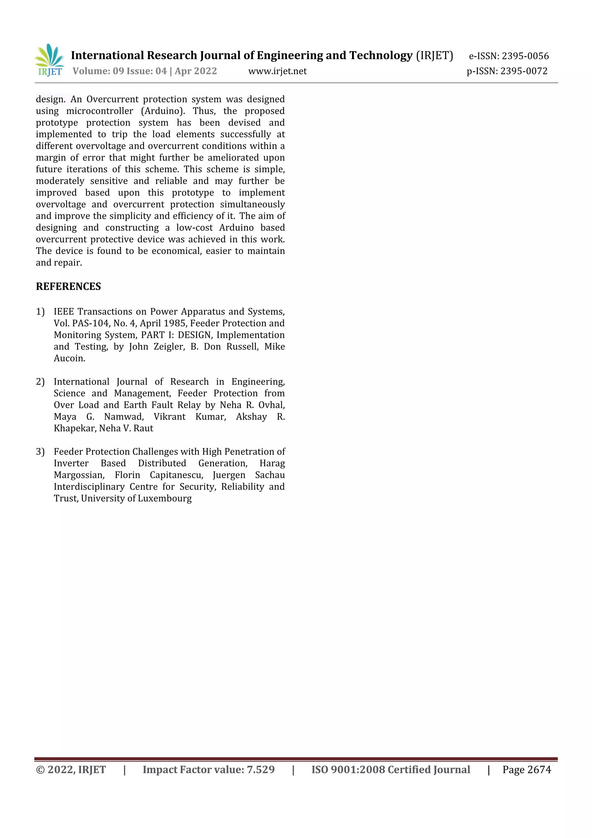 FEEDER PROTECTION SYSTEM FROM EARTH FAULT, SHORT CIRCUIT AND OVERLOAD ...