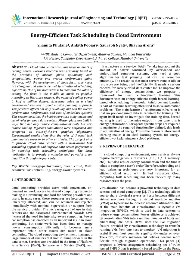 Energy Efficient Task Scheduling In Cloud Environment Pdf 