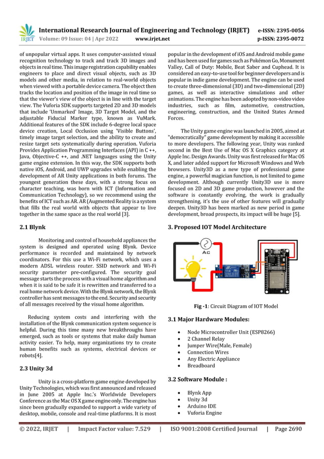 Controlling Electrical Appliances Using IOT and AR | PDF