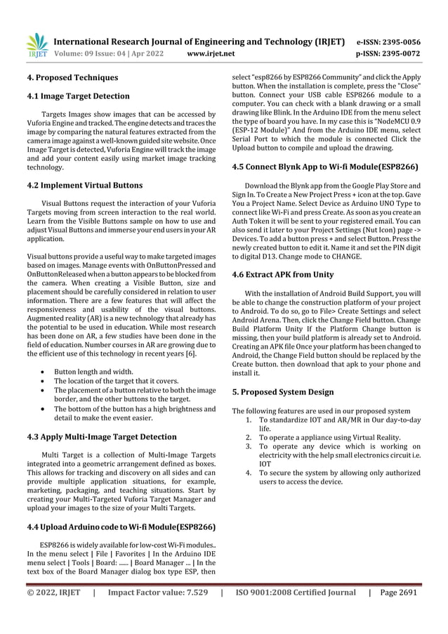 Controlling Electrical Appliances Using IOT and AR | PDF