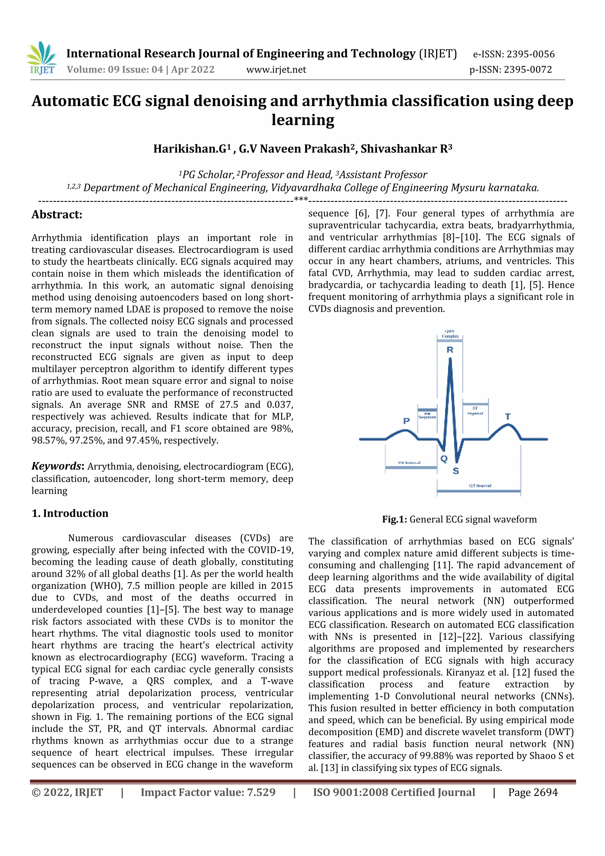 Automatic Ecg Signal Denoising And Arrhythmia Classification Using Deep
