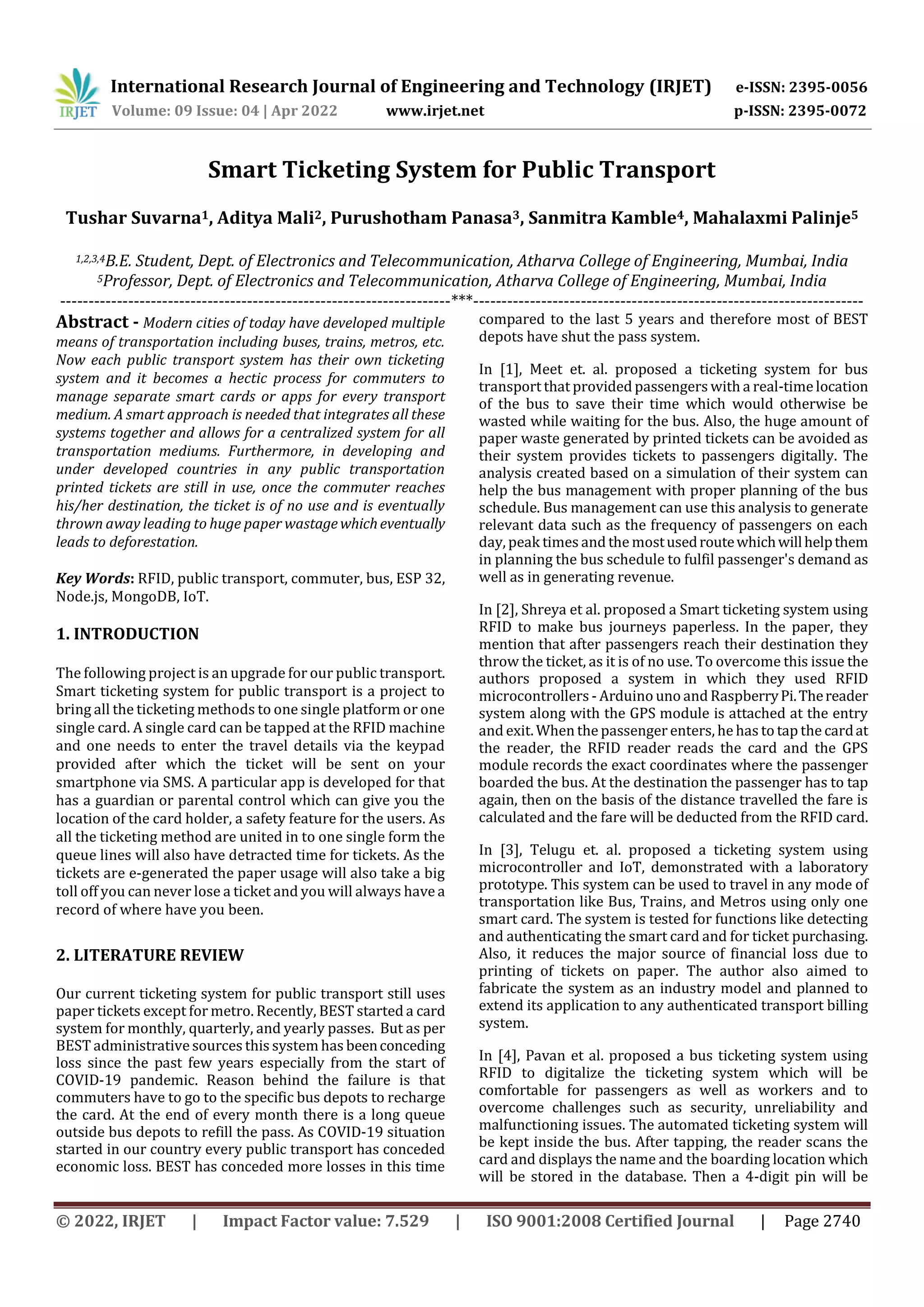 Smart Ticketing System for Public Transport | PDF