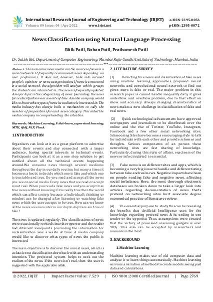 News Classification Using Natural Language Processing Pdf