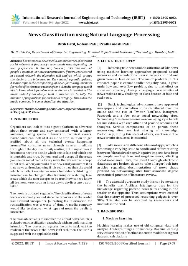 News Classification using Natural Language Processing | PDF