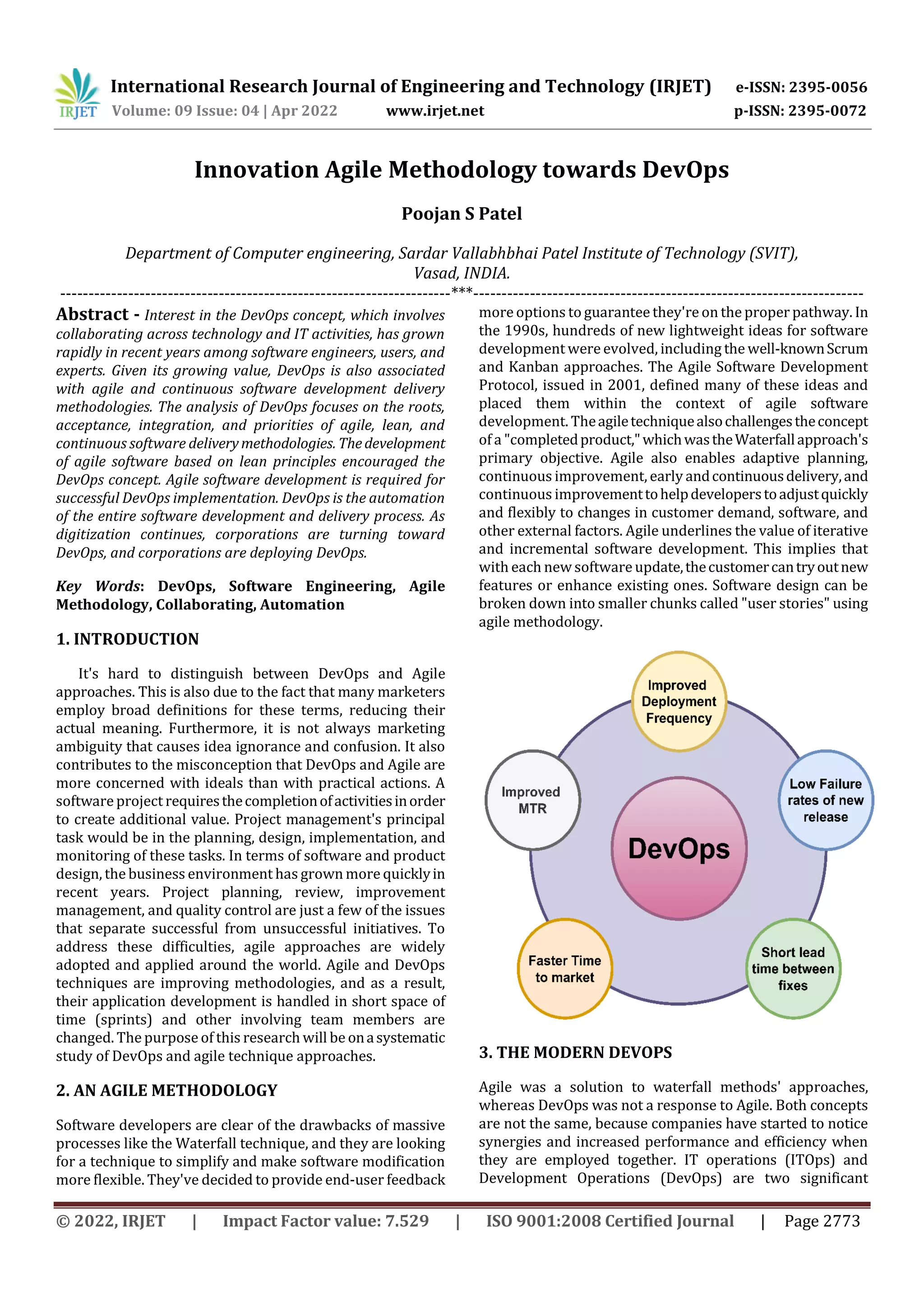 Innovation Agile Methodology towards DevOps | PDF