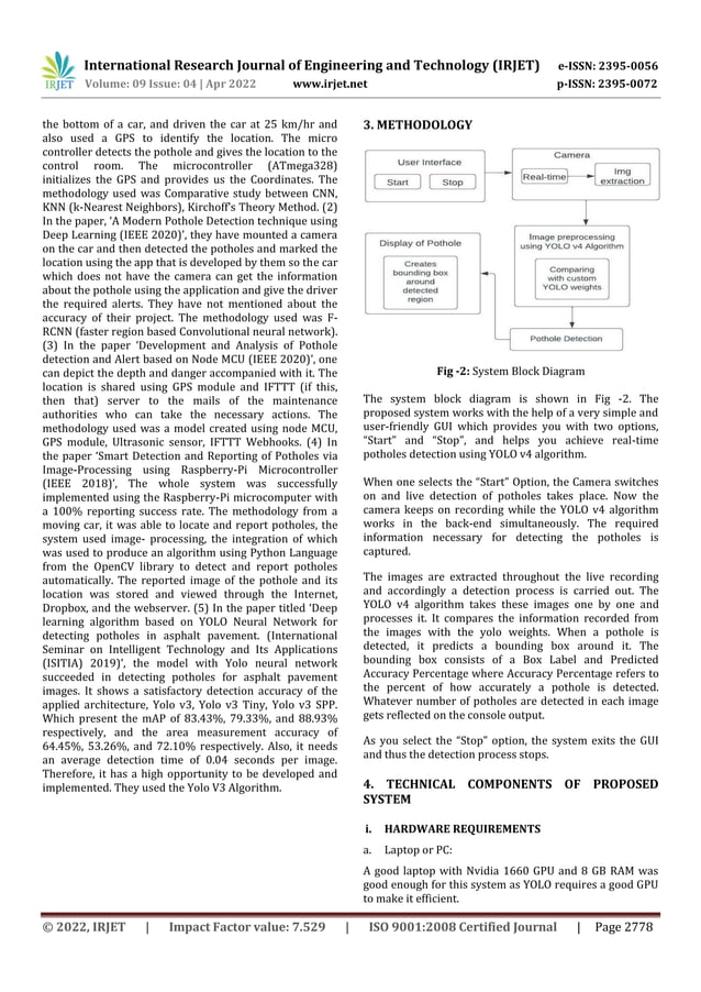 POTHOLE DETECTION SYSTEM USING YOLO v4 ALGORITHM | PDF