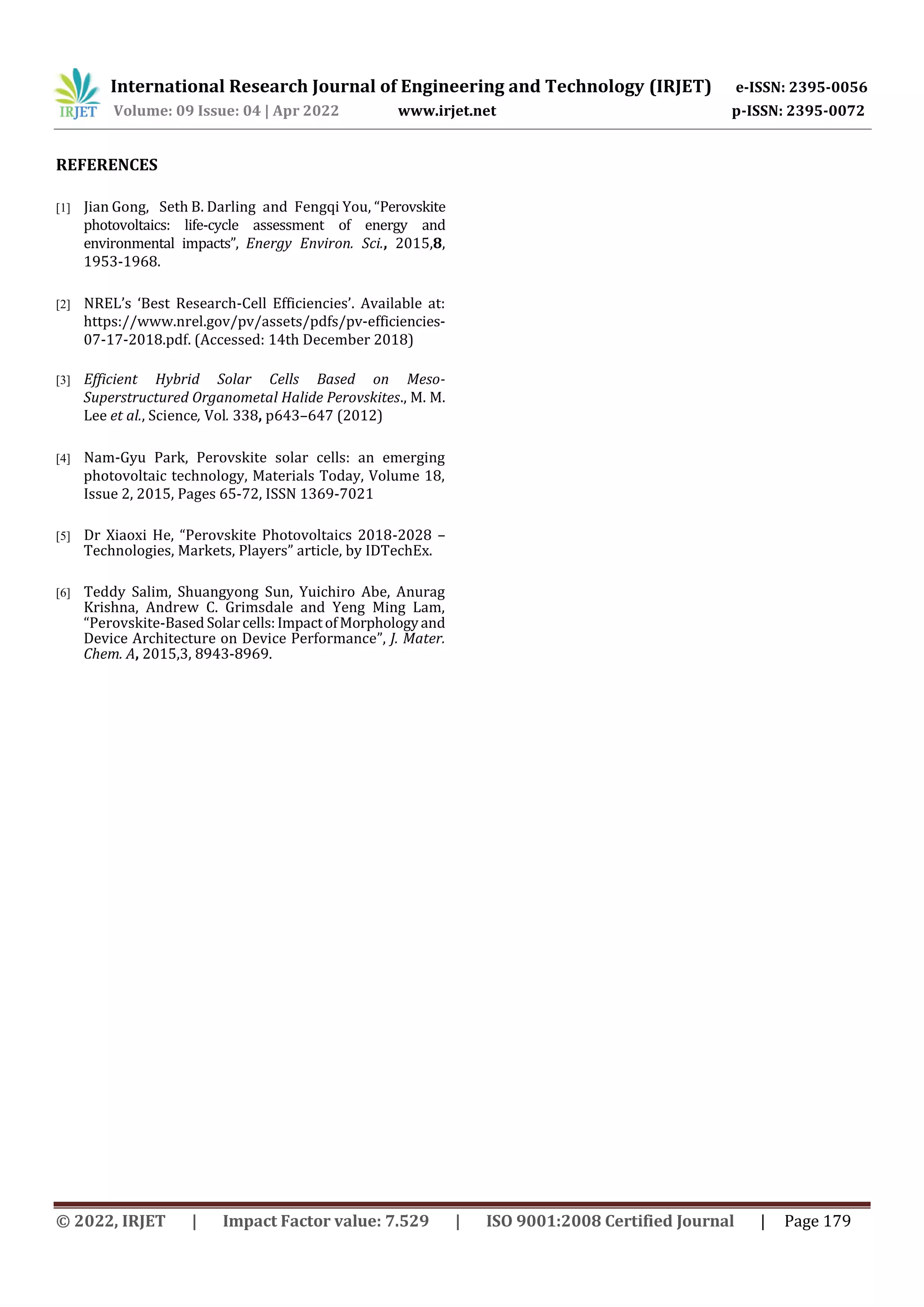 A view on Perovskite Solar Cells: An Emerging Technology | PDF