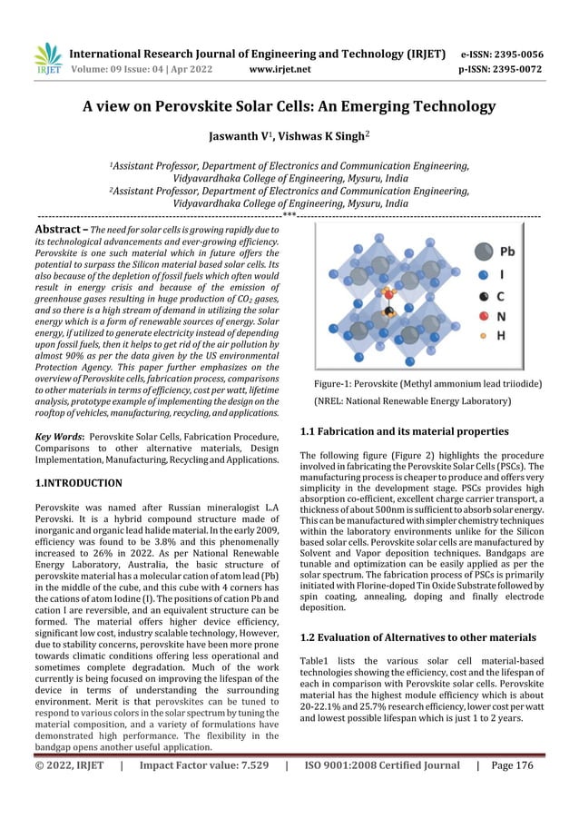 A view on Perovskite Solar Cells: An Emerging Technology | PDF | Power ...