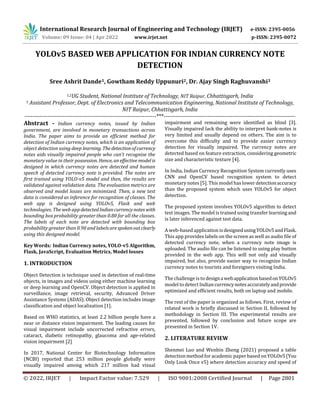 YOLOv5 BASED WEB APPLICATION FOR INDIAN CURRENCY NOTE DETECTION | PDF