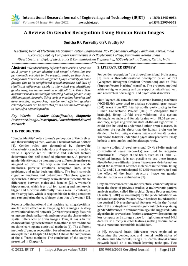 A Review On Gender Recognition Using Human Brain Images | PDF