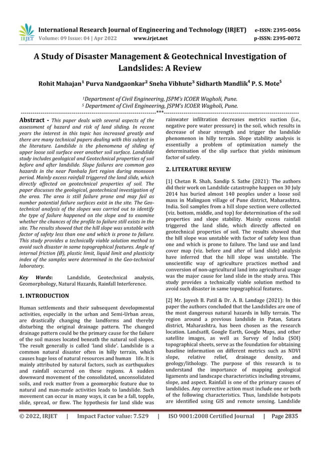 A Study of Disaster Management & Geotechnical Investigation of Landslides: A Review | PDF ...