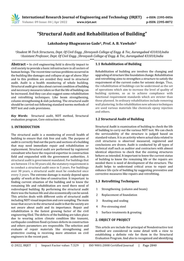 “Structural Audit and Rehabilitation of Building” | PDF