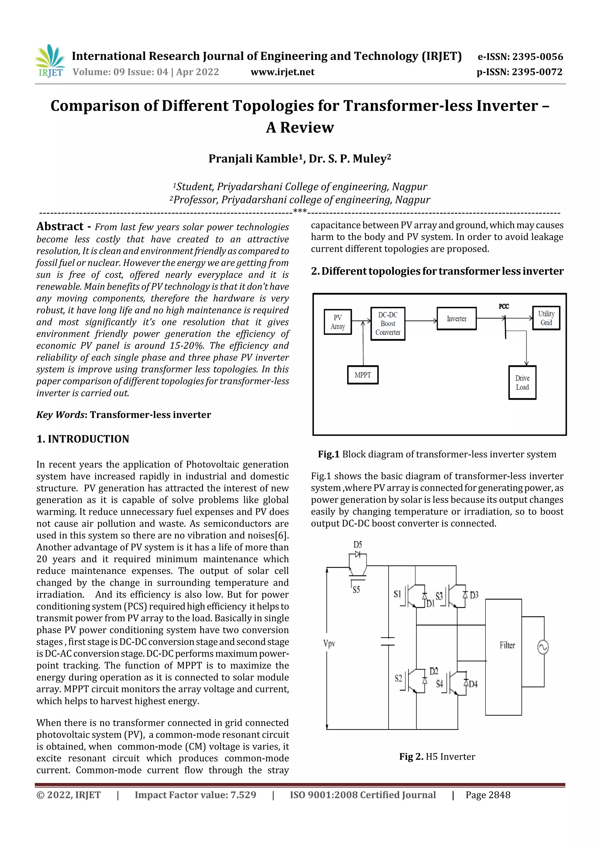 Comparison of Different Topologies for Transformer-less Inverter – A ...