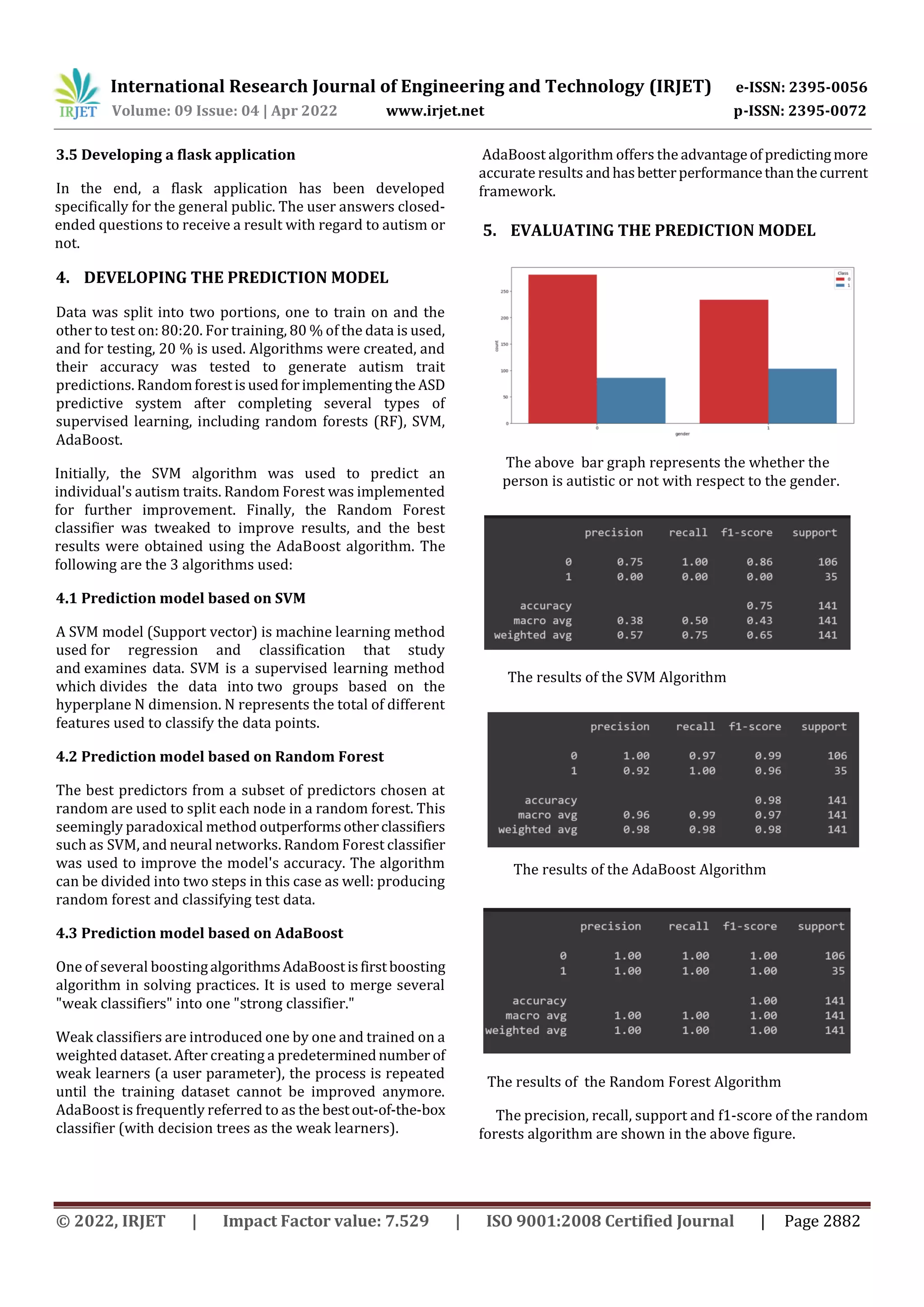 Predicting Autism Spectrum Disorder using Supervised Learning Algorithms | PDF