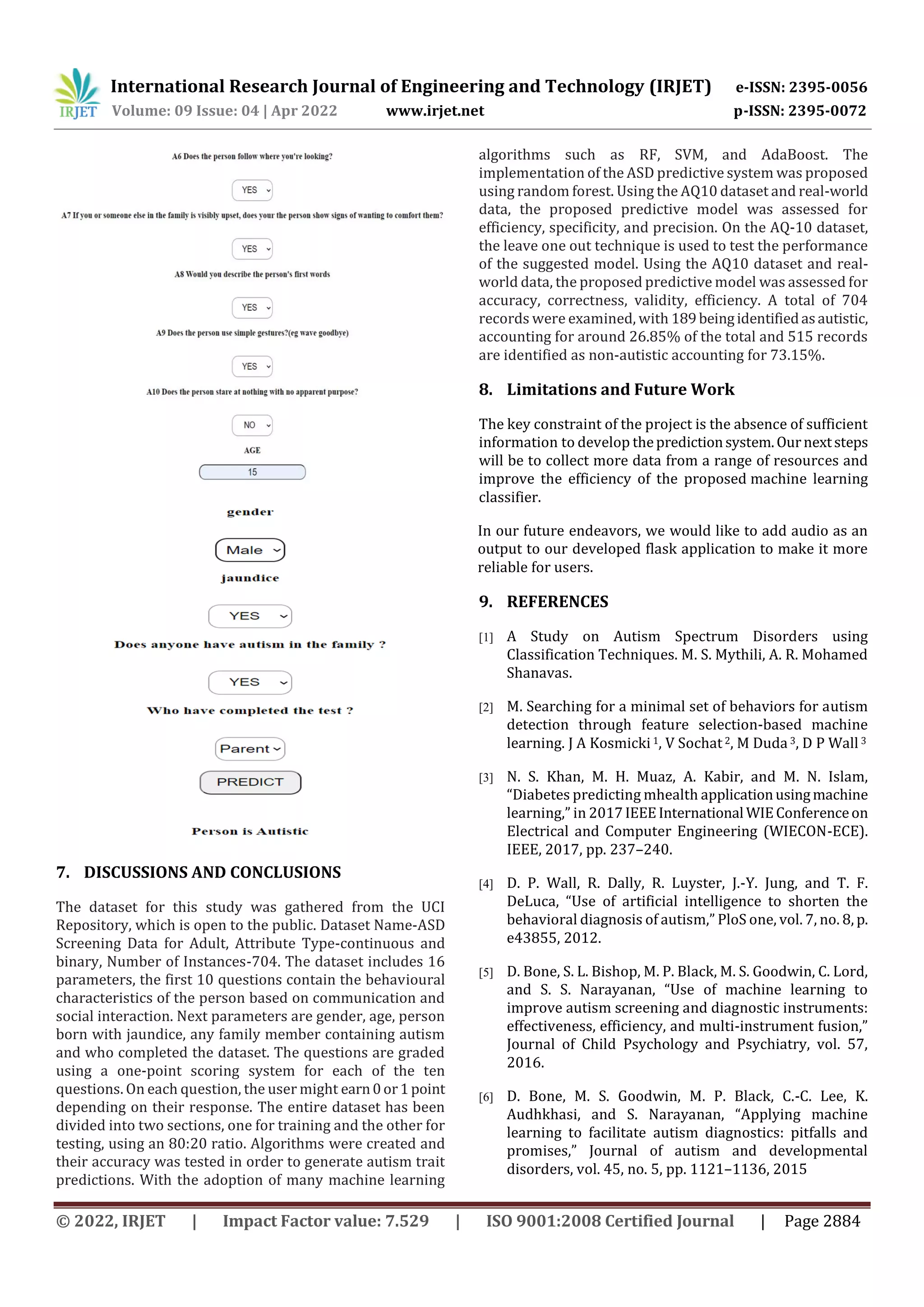 Predicting Autism Spectrum Disorder using Supervised Learning Algorithms | PDF