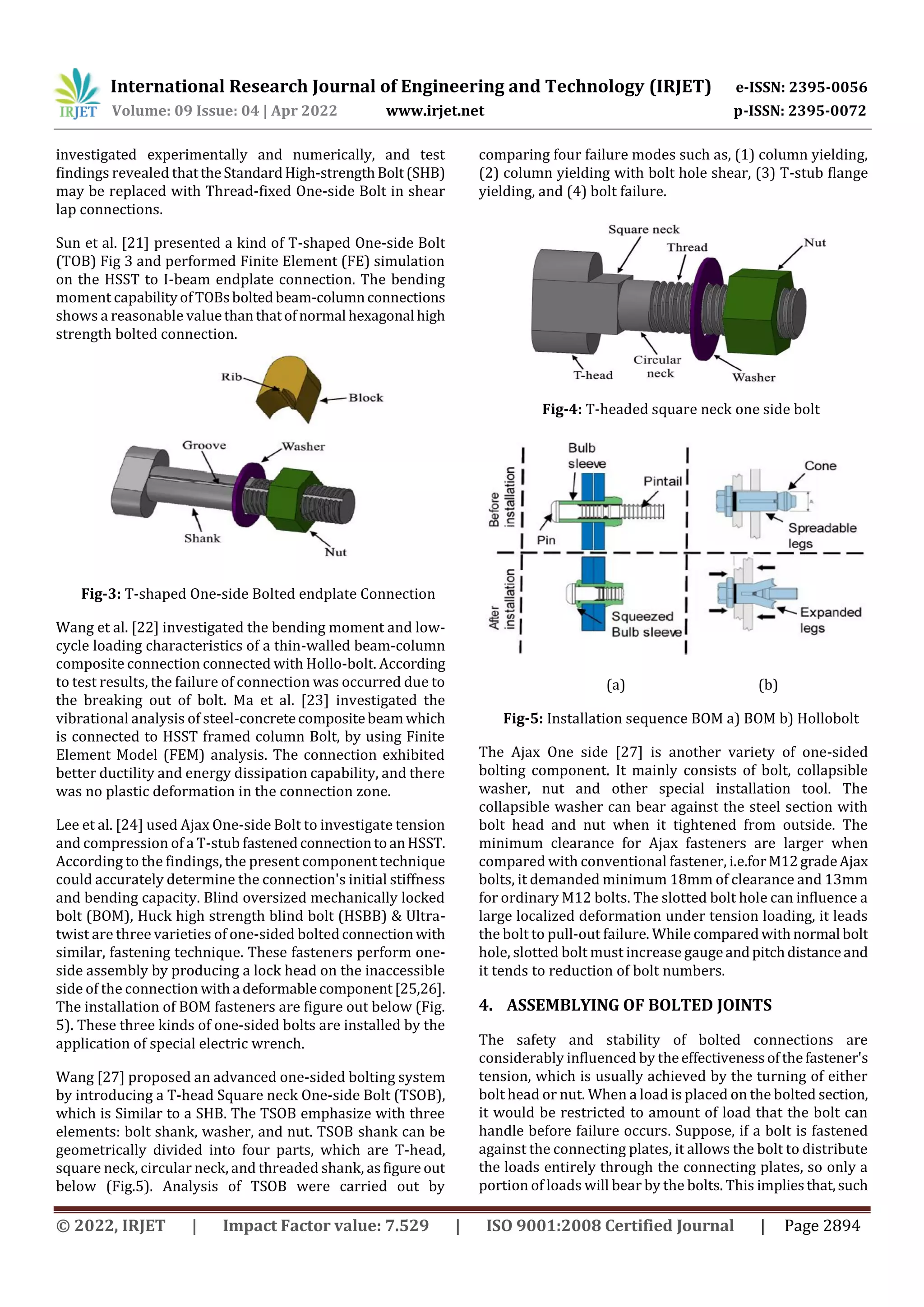 BOLTING MECHANISM OF ONE-SIDED BOLTED CONNECTION IN PREFABRICATED STEEL ...