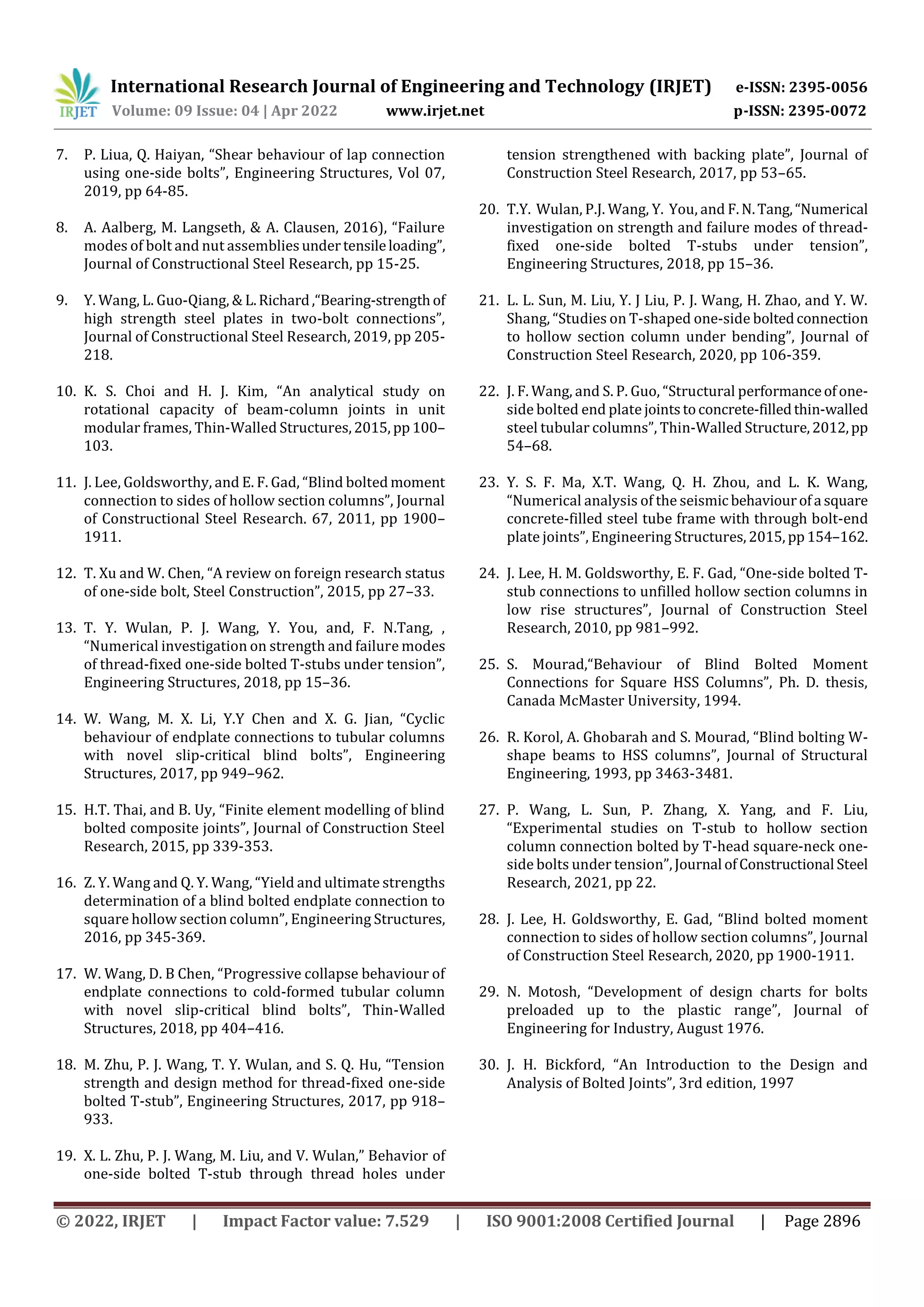 BOLTING MECHANISM OF ONE-SIDED BOLTED CONNECTION IN PREFABRICATED STEEL ...