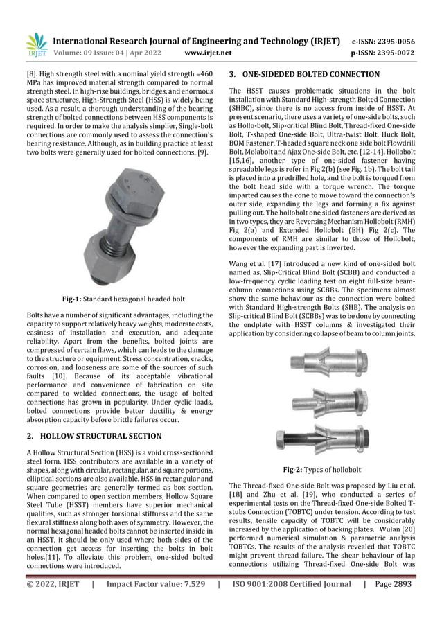 BOLTING MECHANISM OF ONE-SIDED BOLTED CONNECTION IN PREFABRICATED STEEL ...