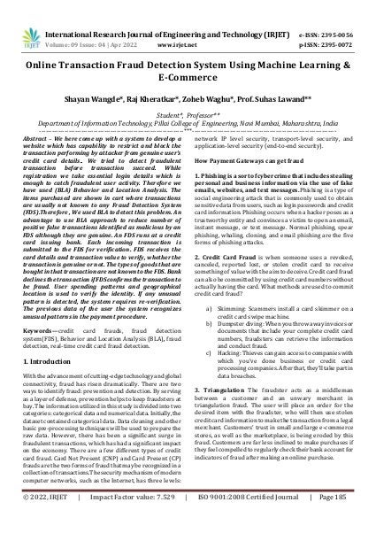 Online Transaction Fraud Detection System Using Machine Learning & E ... Online Transaction Fraud Detection System Using Machine Learning & E ...