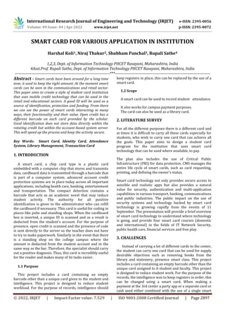 SMART CARD FOR VARIOUS APPLICATION IN INSTITUTION | PDF | Credit Cards ...