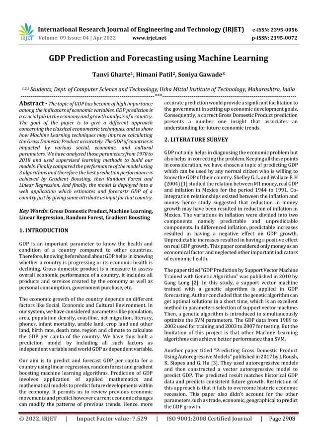 GDP Prediction and Forecasting using Machine Learning | PDF